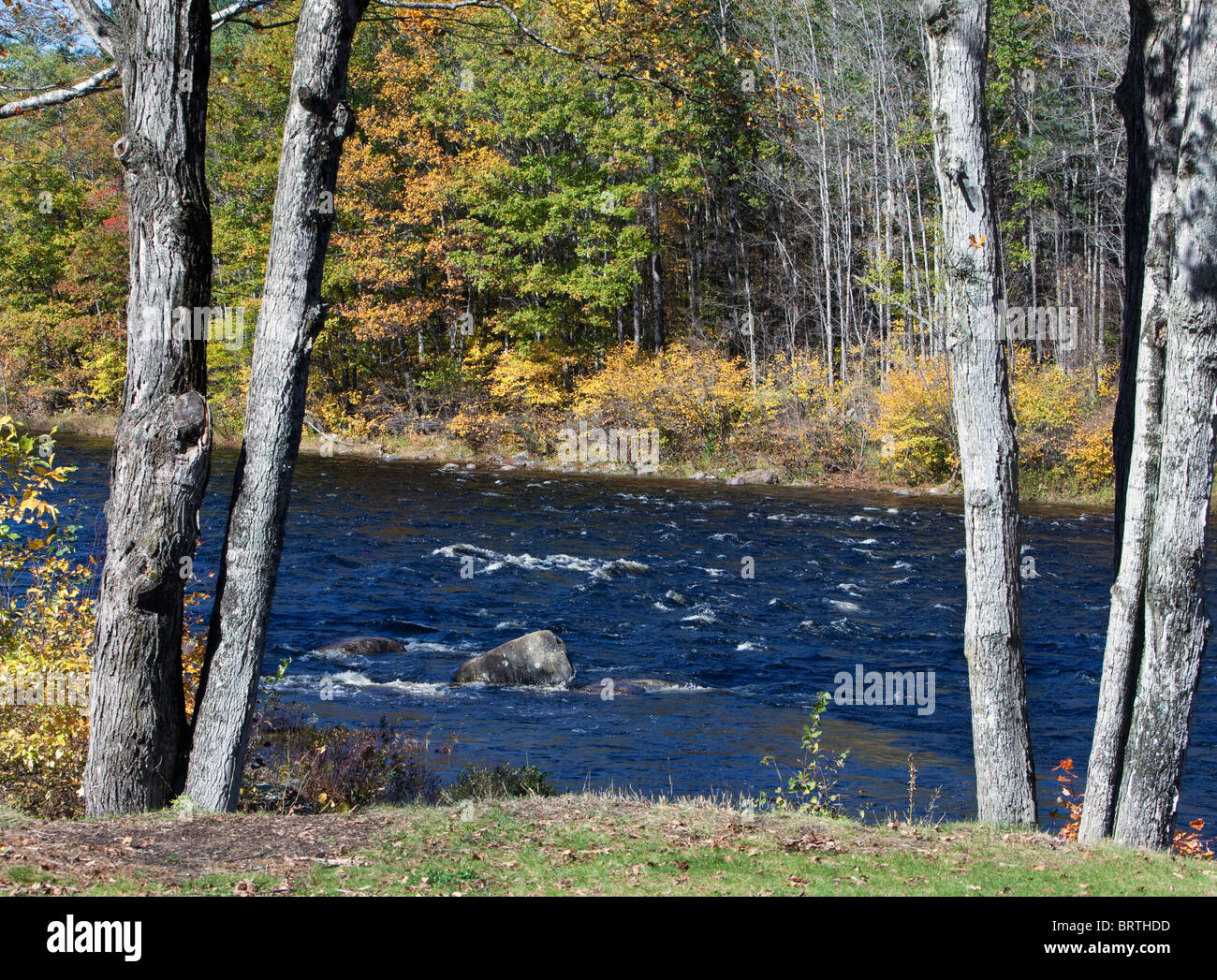 Fall foliage along the Hudson River in the Adirondack State Park New ...