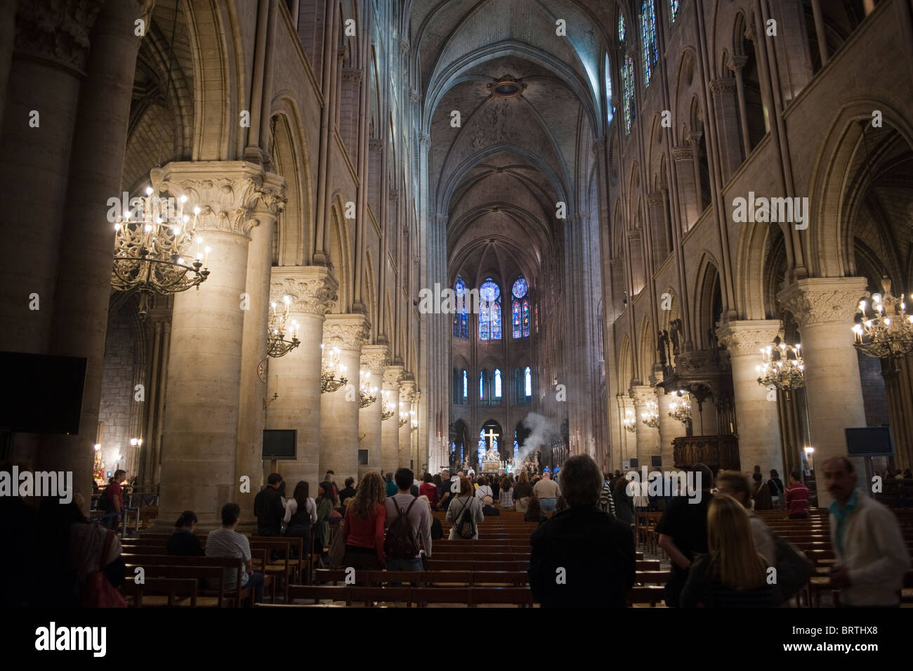 Paris, France - Inside Gothic Cathedral, Monumental Religious ...