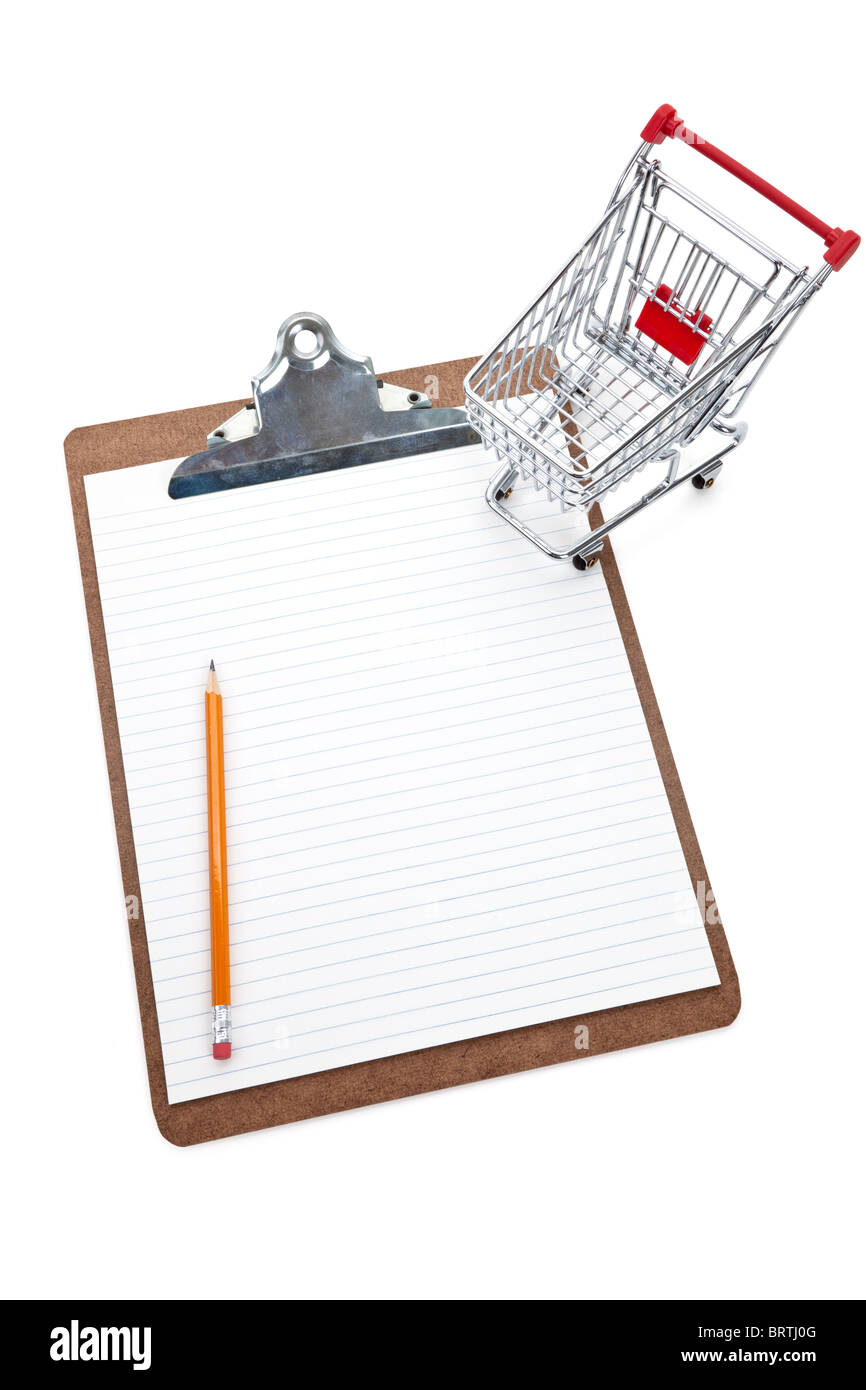 Shopping Cart and Clipboard, Concept of Shopping List Stock Photo - Alamy