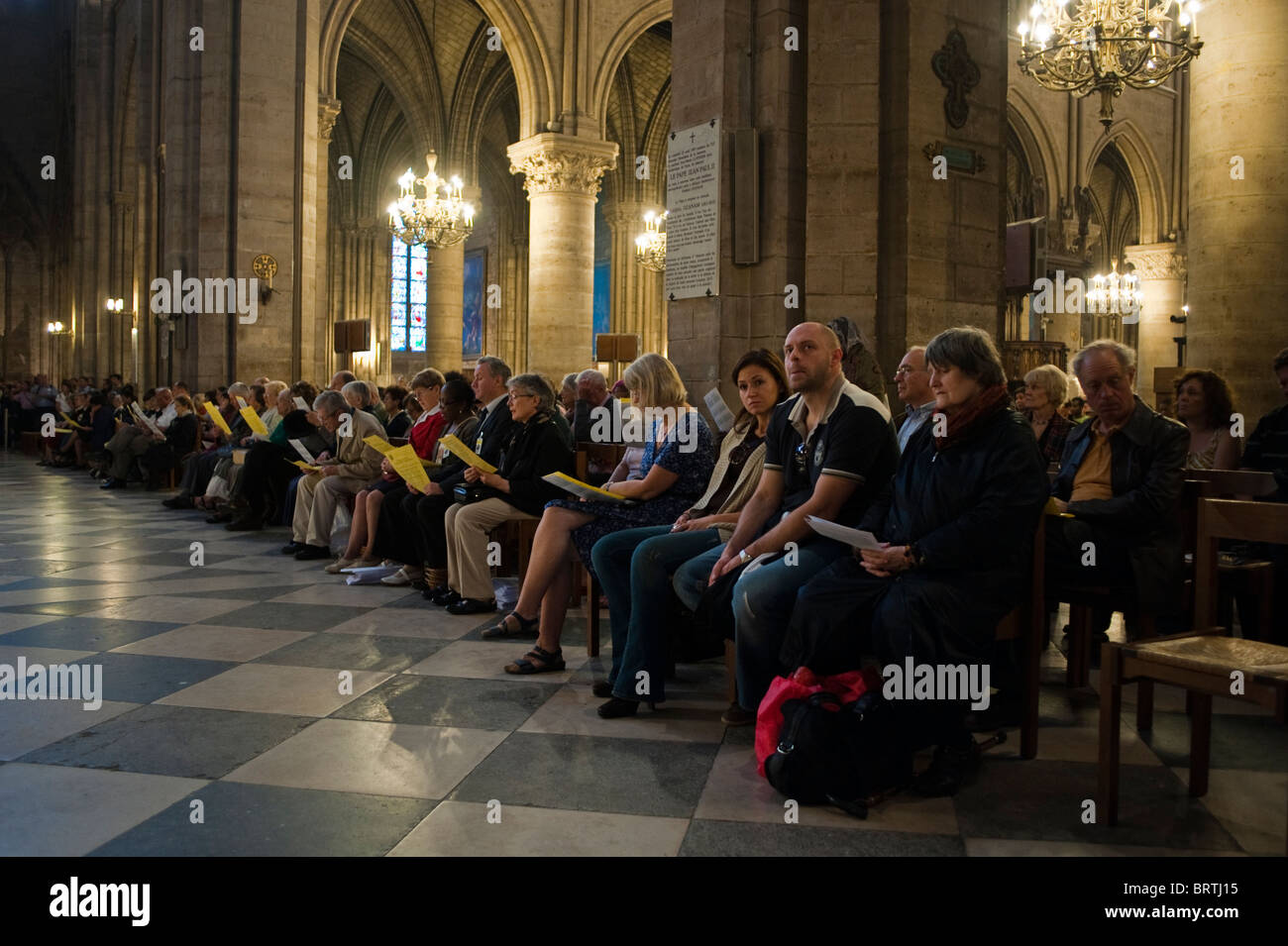 Paris, France - Large Crowd People, Sitting, at Mass, inside Gothic ...