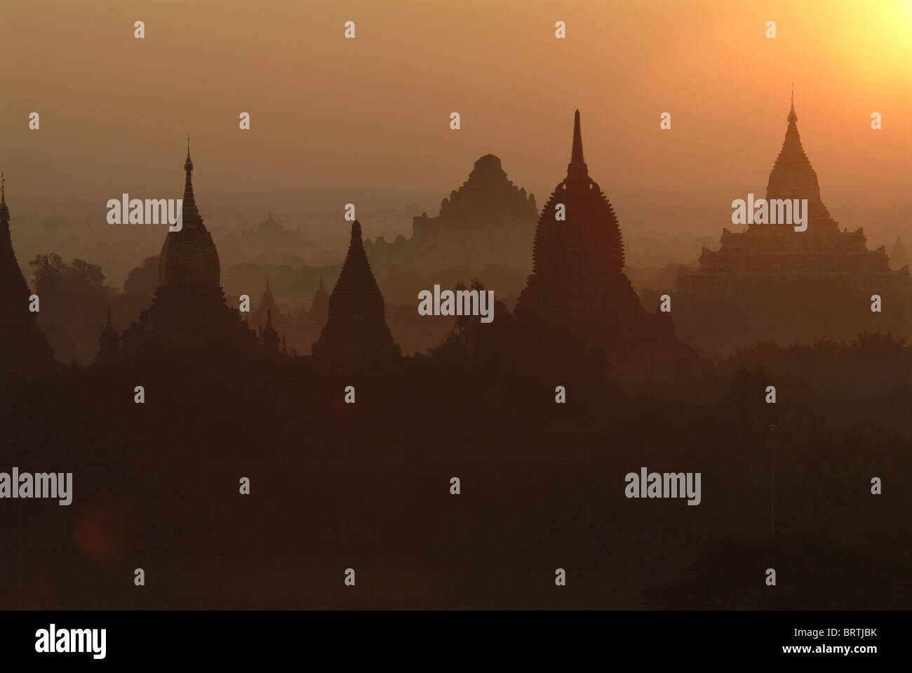 Temple Stupas in Pagan, Burma at Sunrise Stock Photo - Alamy