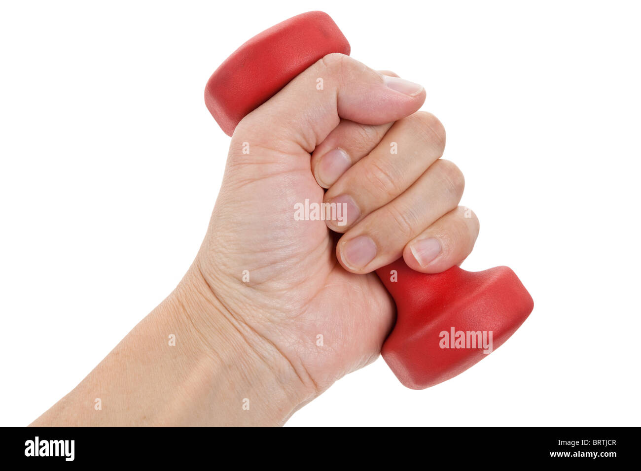 Hand holding a Red Dumbbell close up shot Stock Photo - Alamy