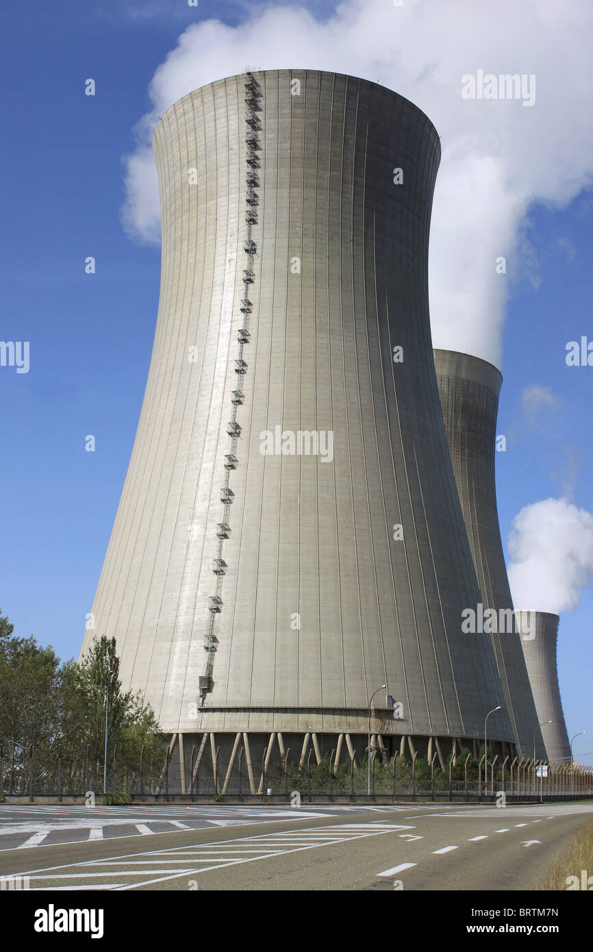 photograph of a chimney of a nuclear power plant in activity Stock ...