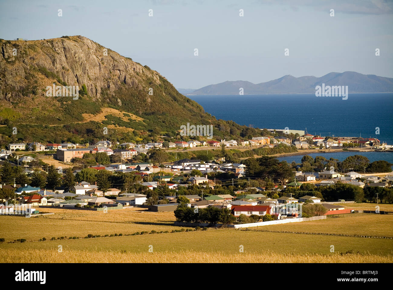 A sundown view of Stanley, Tasmania, Australia and its seaside setting ...