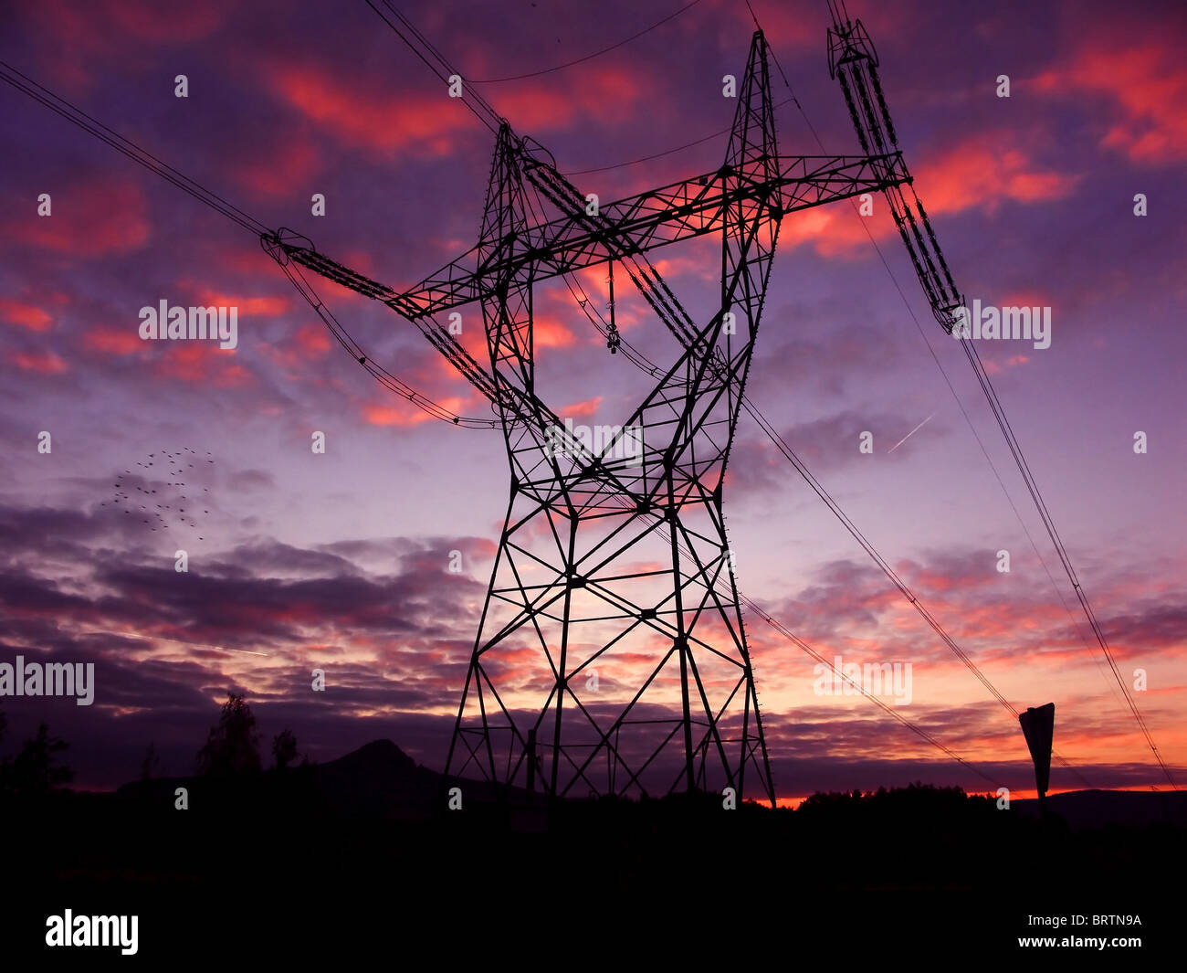 power lines at sunset Stock Photo - Alamy