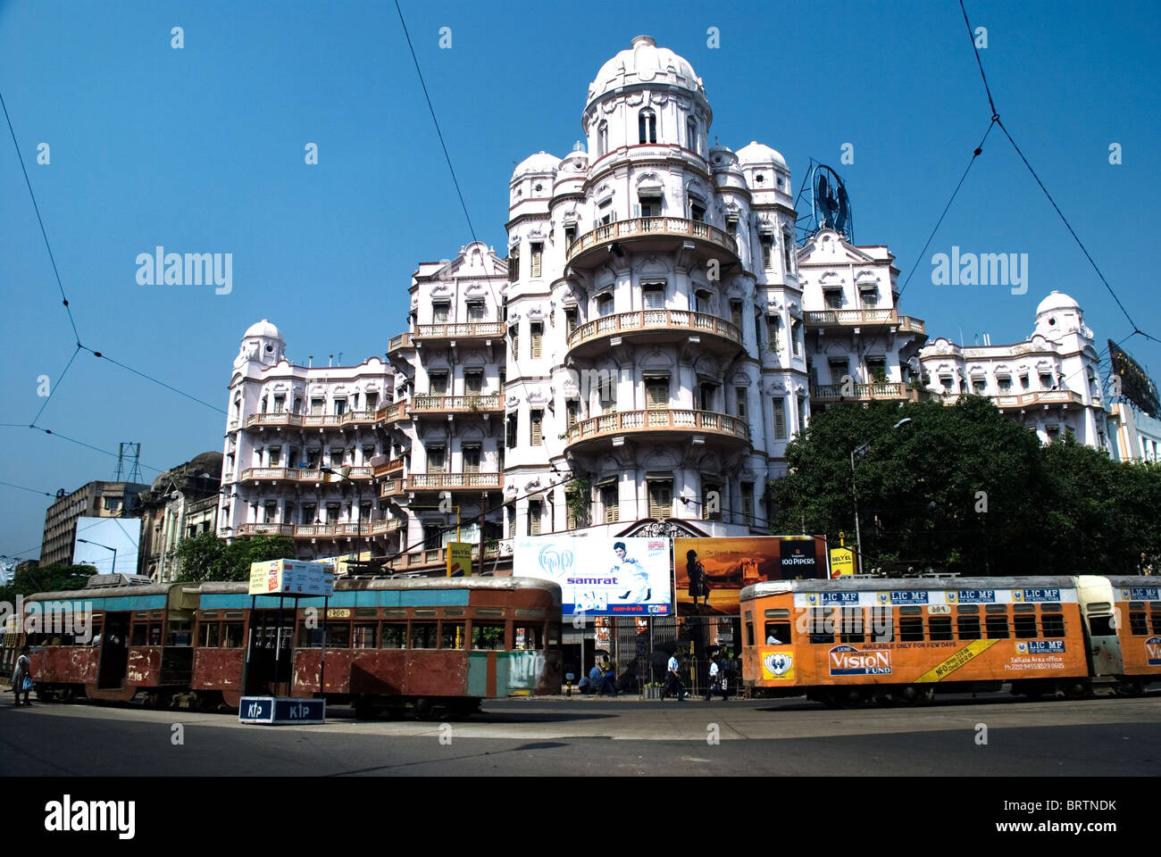 colonial raj-style building and trams, kolkata, india Stock Photo - Alamy