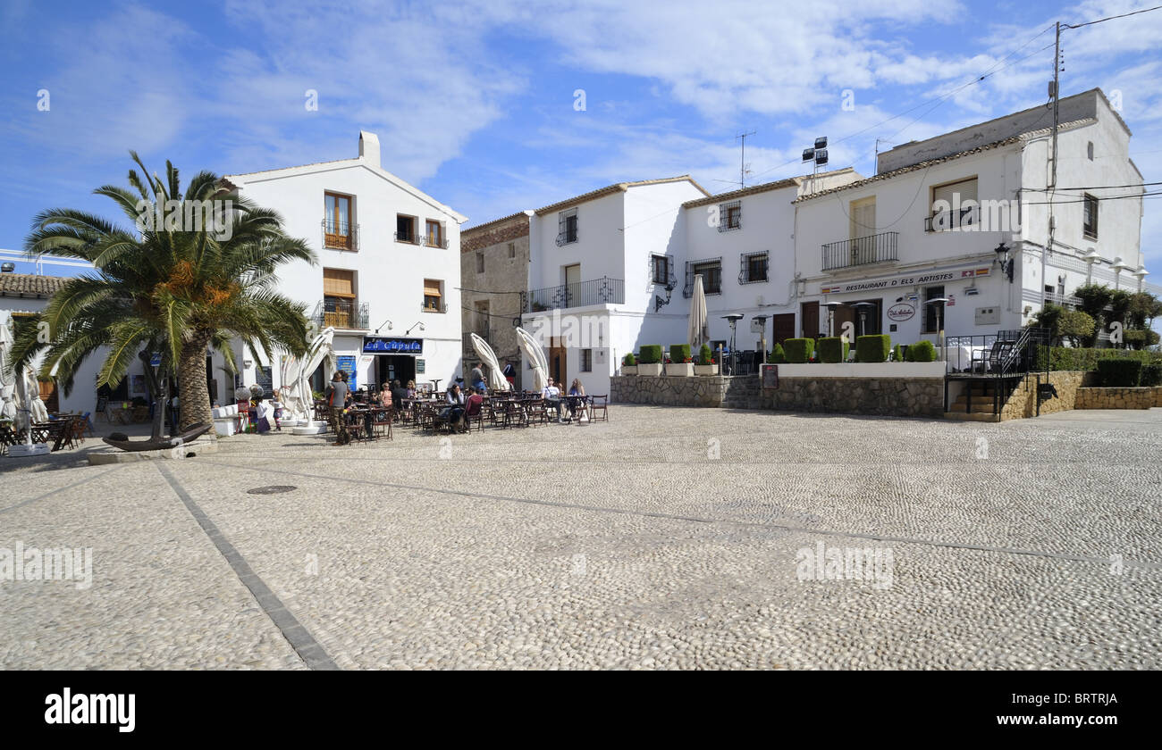 Pavement cafes in Church Square, Altea, Costa Blanca, Spain Stock Photo ...