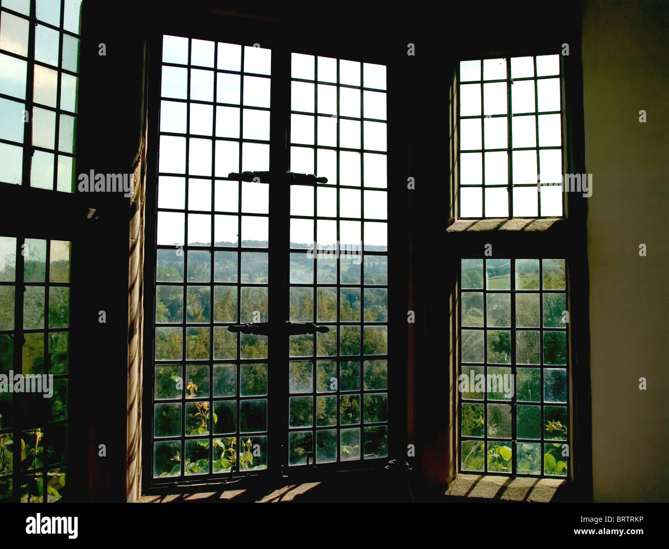 Looking out of the leaded windows of Haddon Hall,Derbyshire,UK Stock ...