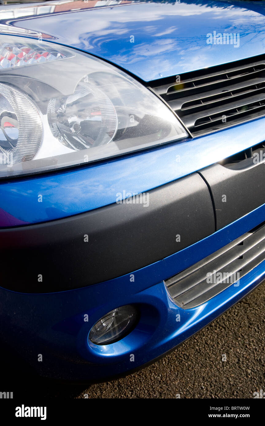Close up of the front of a blue Renault Clio car Stock Photo - Alamy