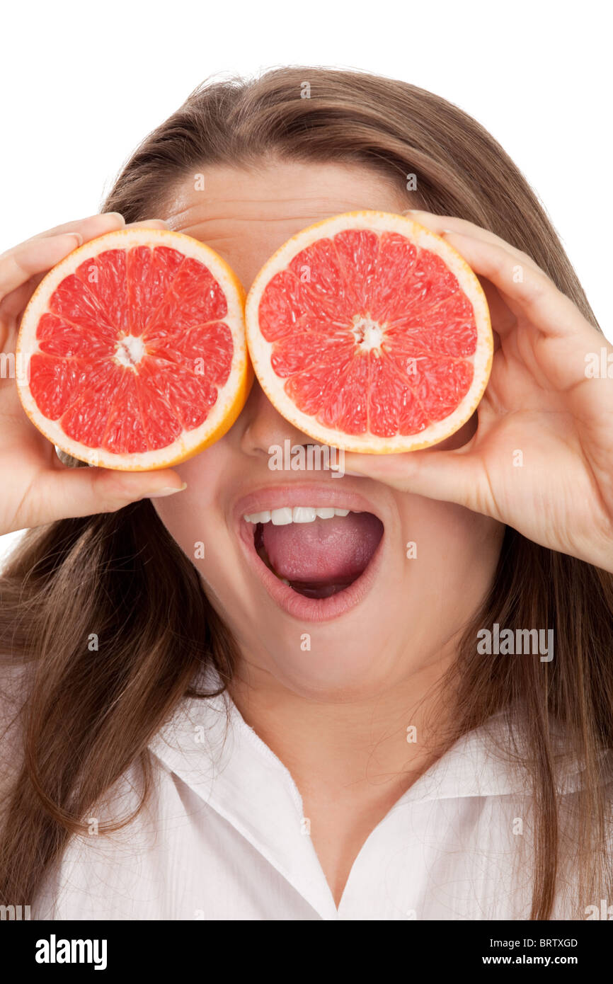 blond and cute girl with orange Stock Photo - Alamy