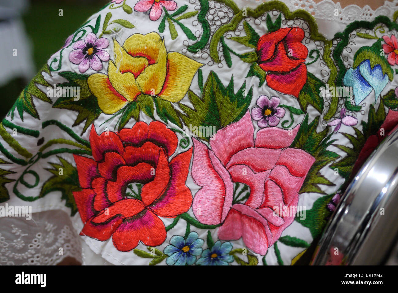 MEXICO Detail of Yucatan style ladies blouse with embroidery, Merida ...