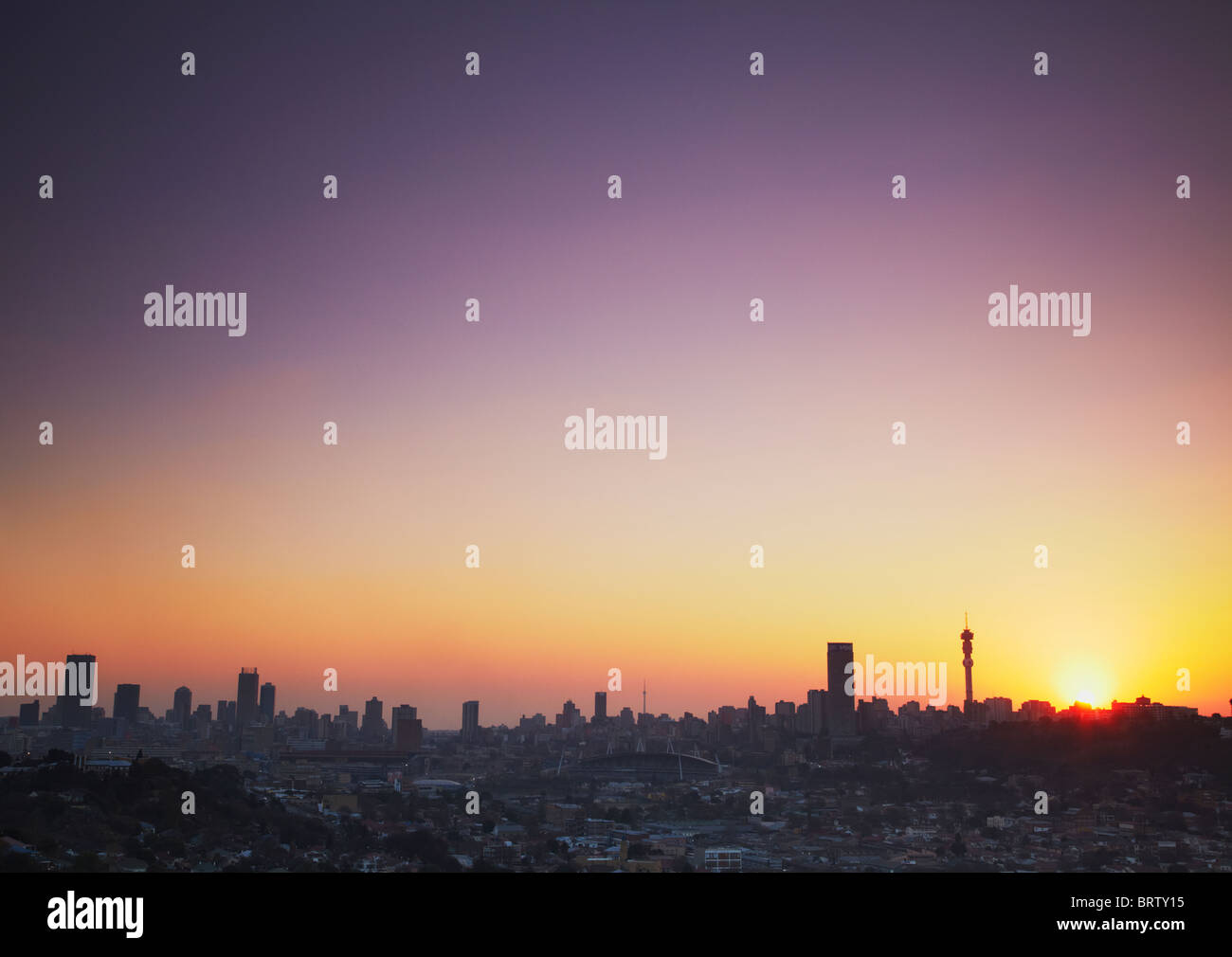View of Johannesburg skyline at sunset, Gauteng, South Africa Stock ...