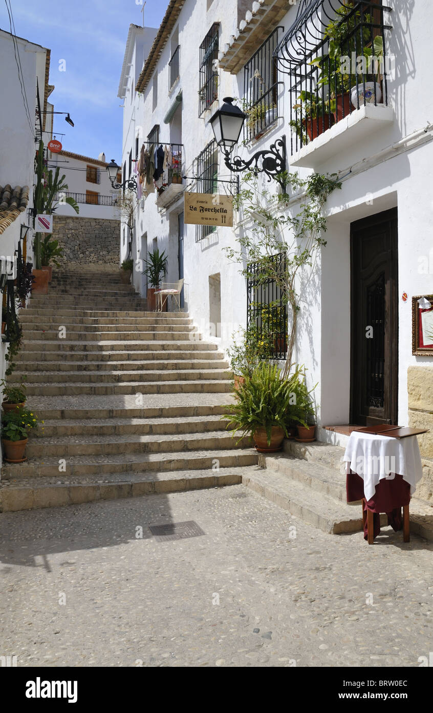 Picturesque street in Old Altea, Costa Blanca, Spain Stock Photo - Alamy
