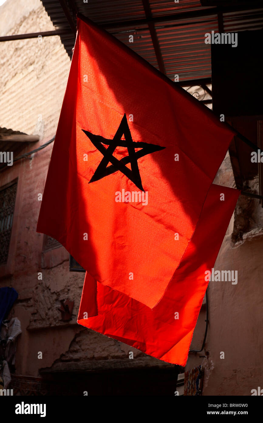 MARRAKESH: MOROCCAN FLAG HANGING IN SOUK Stock Photo - Alamy
