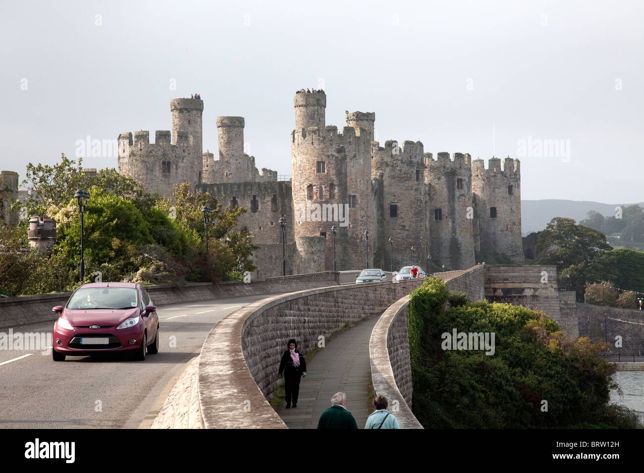 Conwy Conway Castle in North Wales viewed from the east with the road ...