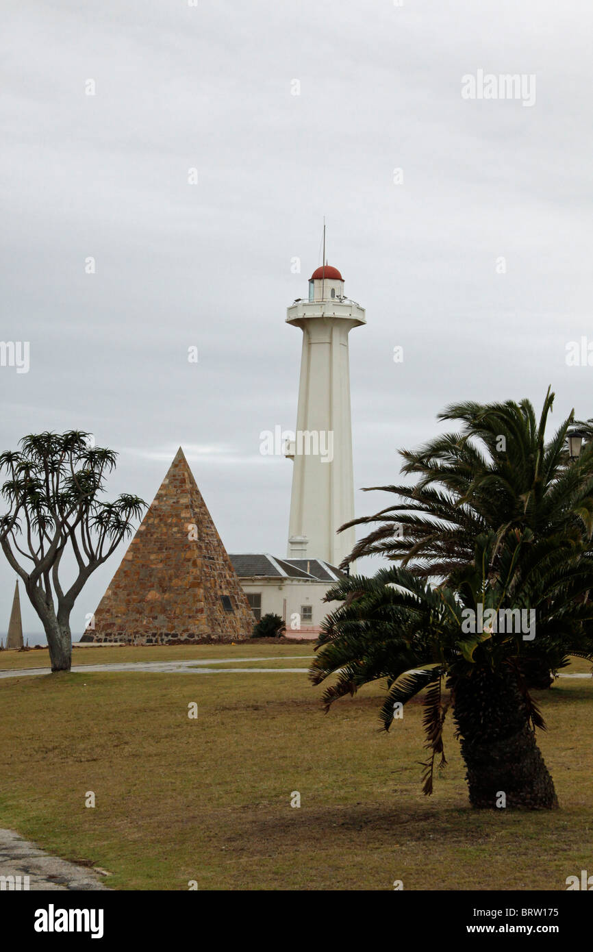 The lighthouse and pyramid Memorial in the Donkin Reserve in central ...