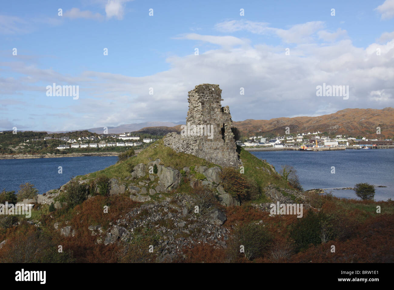 Maol Castle Isle of Skye with village of Kyle of Lochalsh Scotland ...