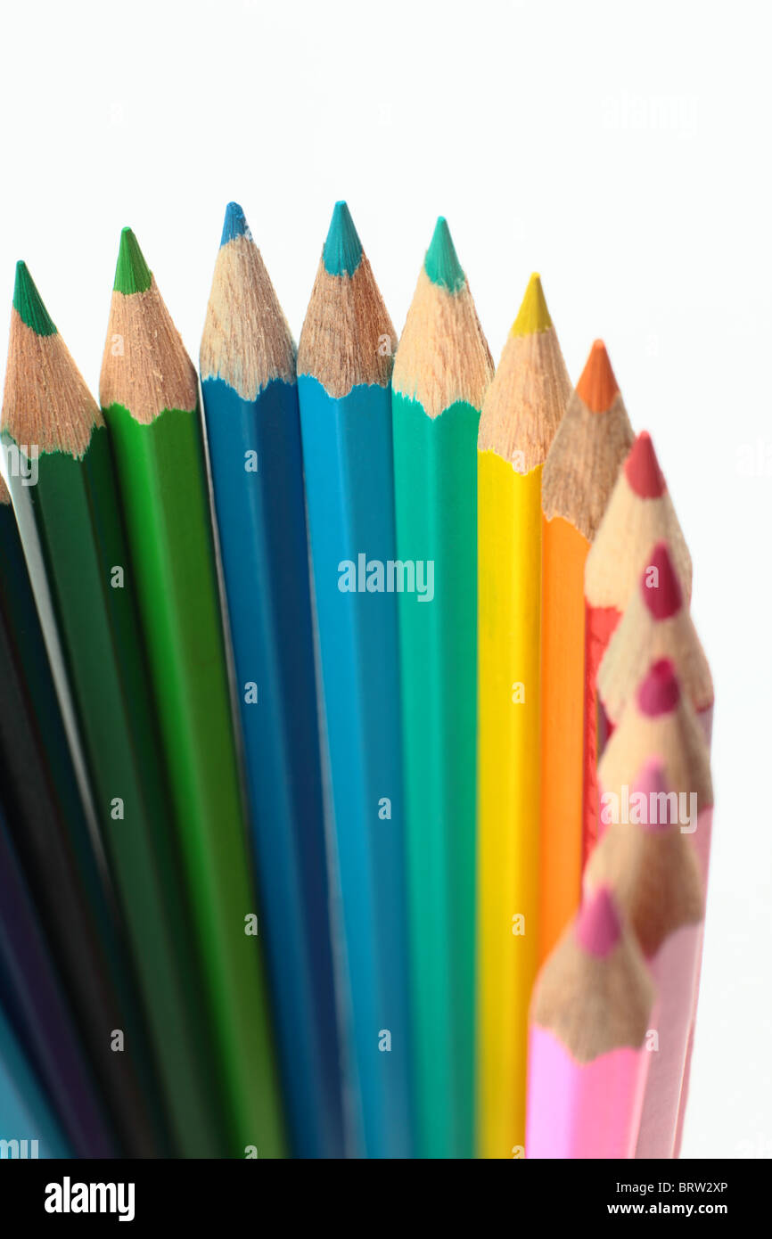 Coloured pencils arranged in a curve Stock Photo - Alamy