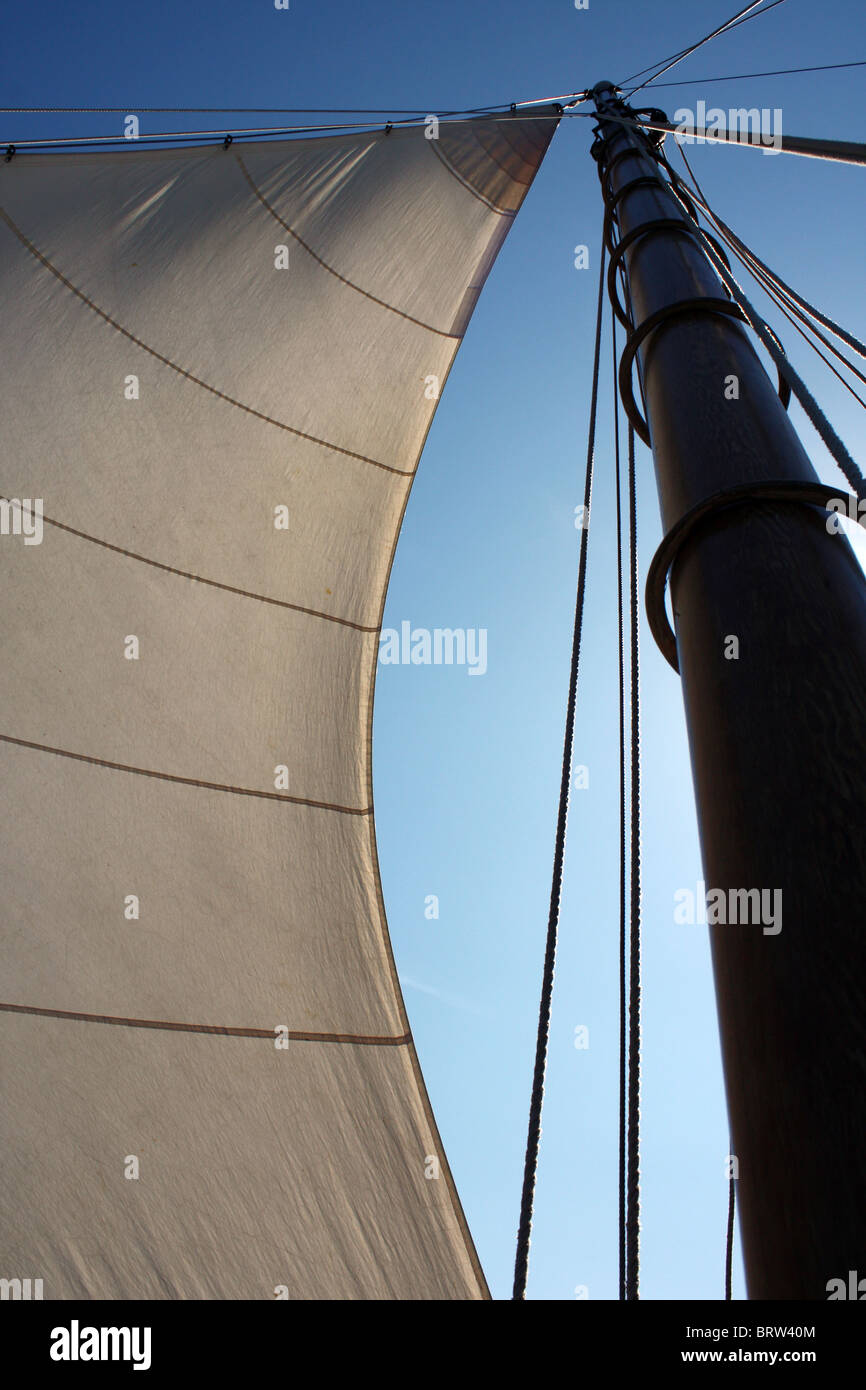 sails on Tahitian Ketch sail boat in Mediterranean Stock Photo - Alamy