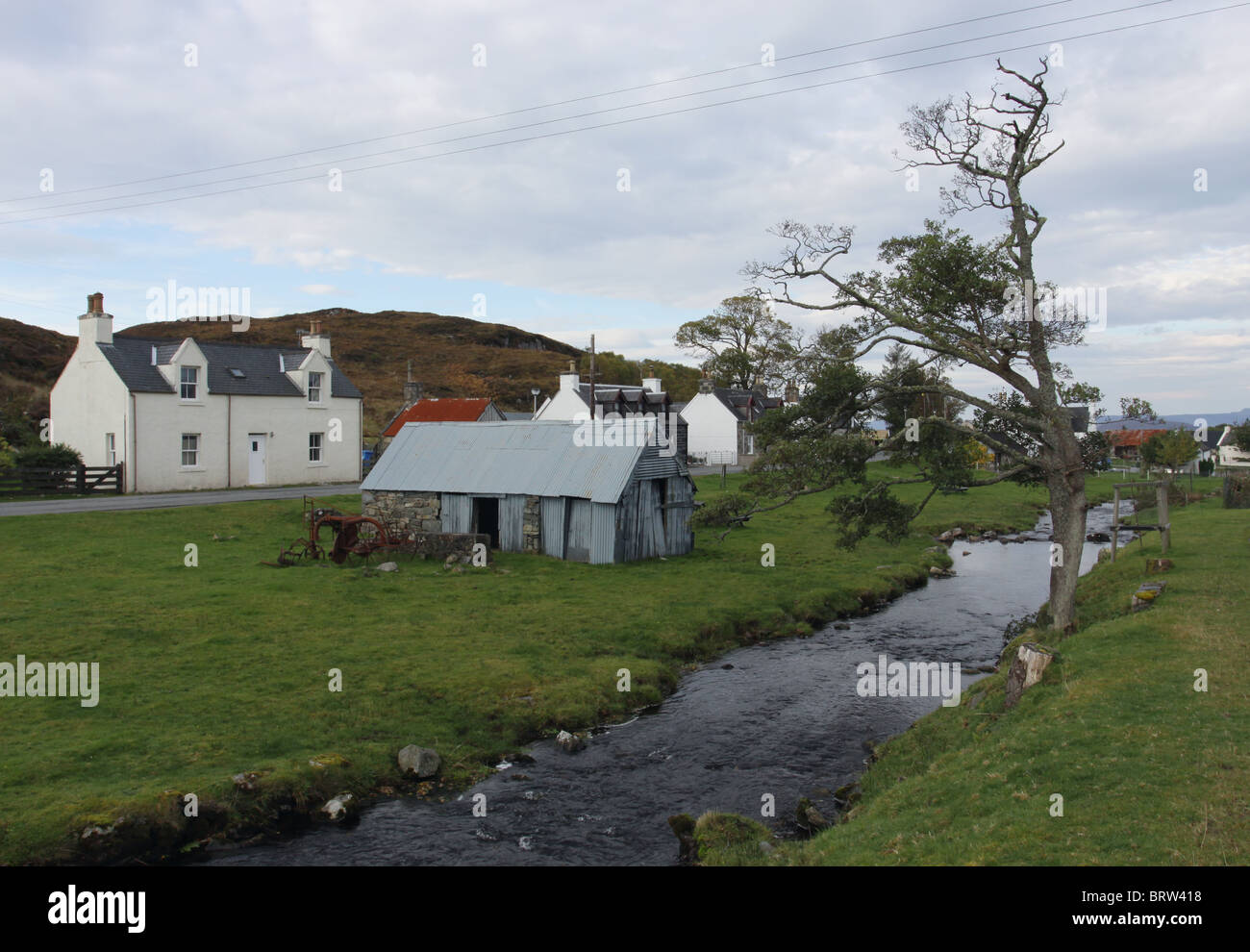 crofting village of Duirinish with Allt Dhuirinish stream Scotland ...