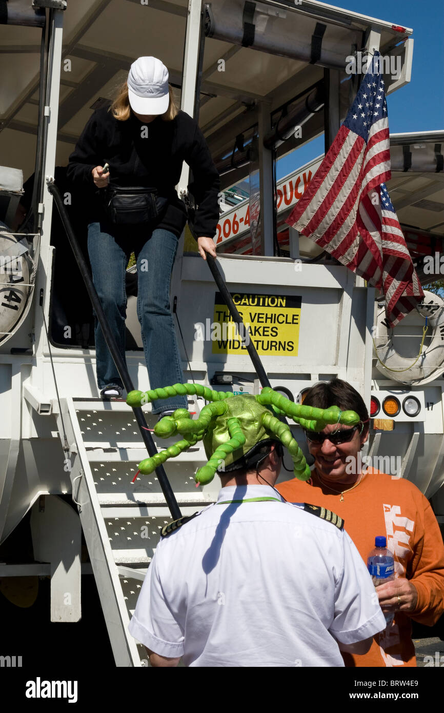 Tour Guide says farewell to patrons after tour on Ride the Ducks DUKW ...