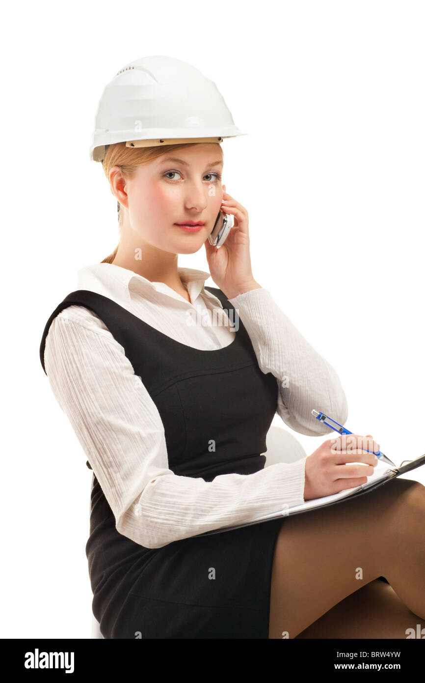 Engineer with laptop isolated on white Stock Photo - Alamy