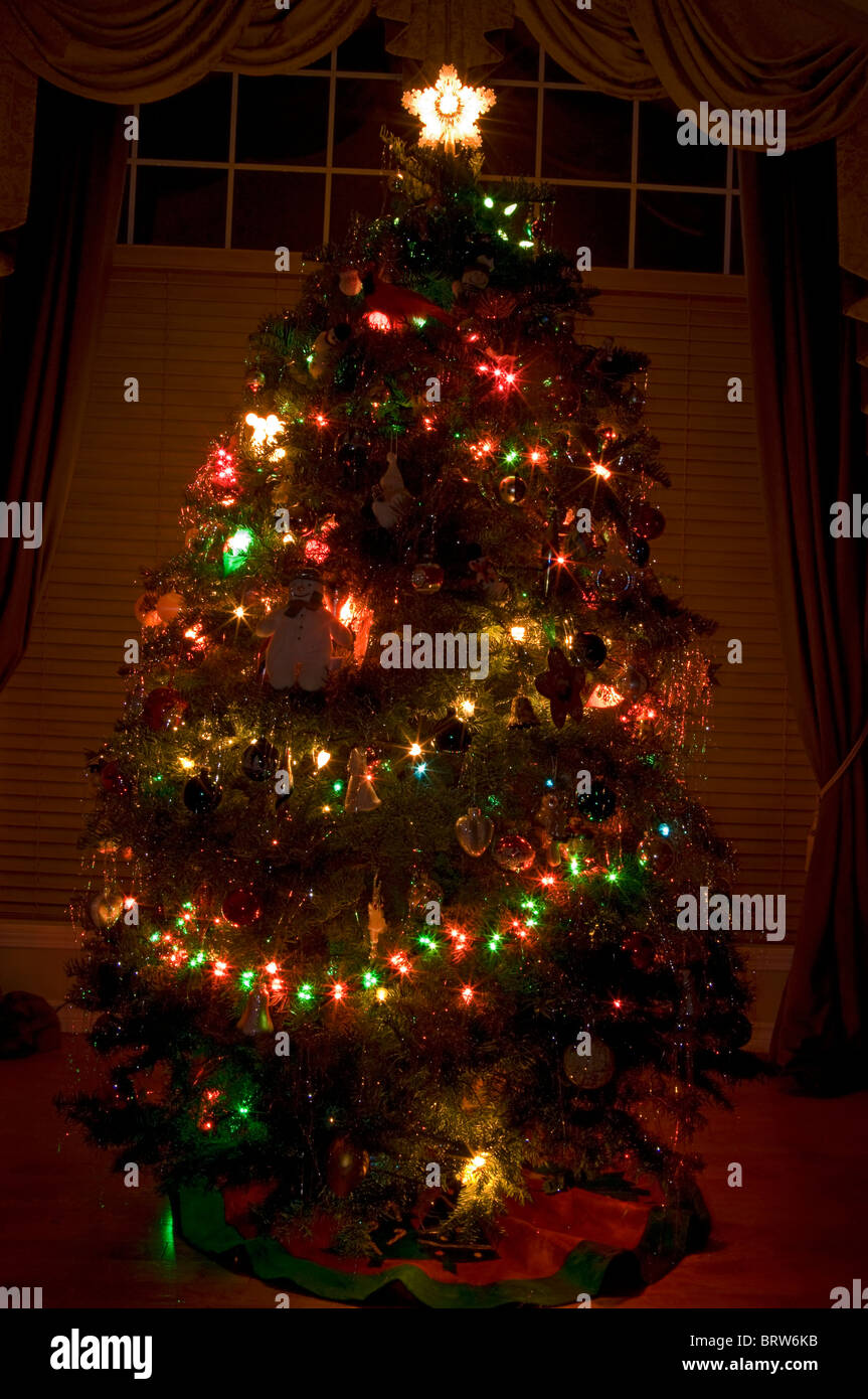 Christmas tree with lights Stock Photo - Alamy