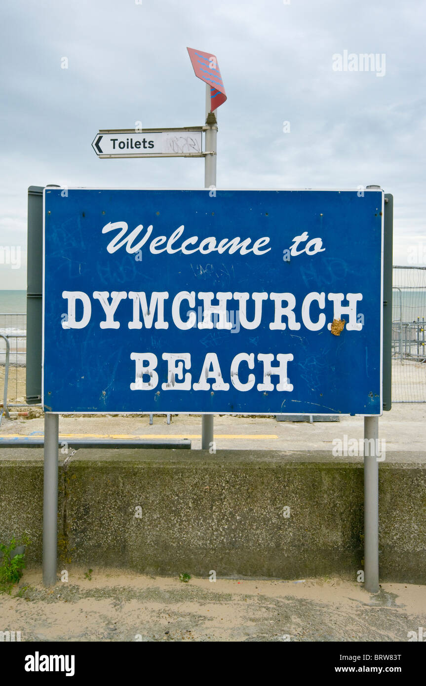 Run Down Welcome To Dymchurch Beach Sign Kent England Stock Photo - Alamy