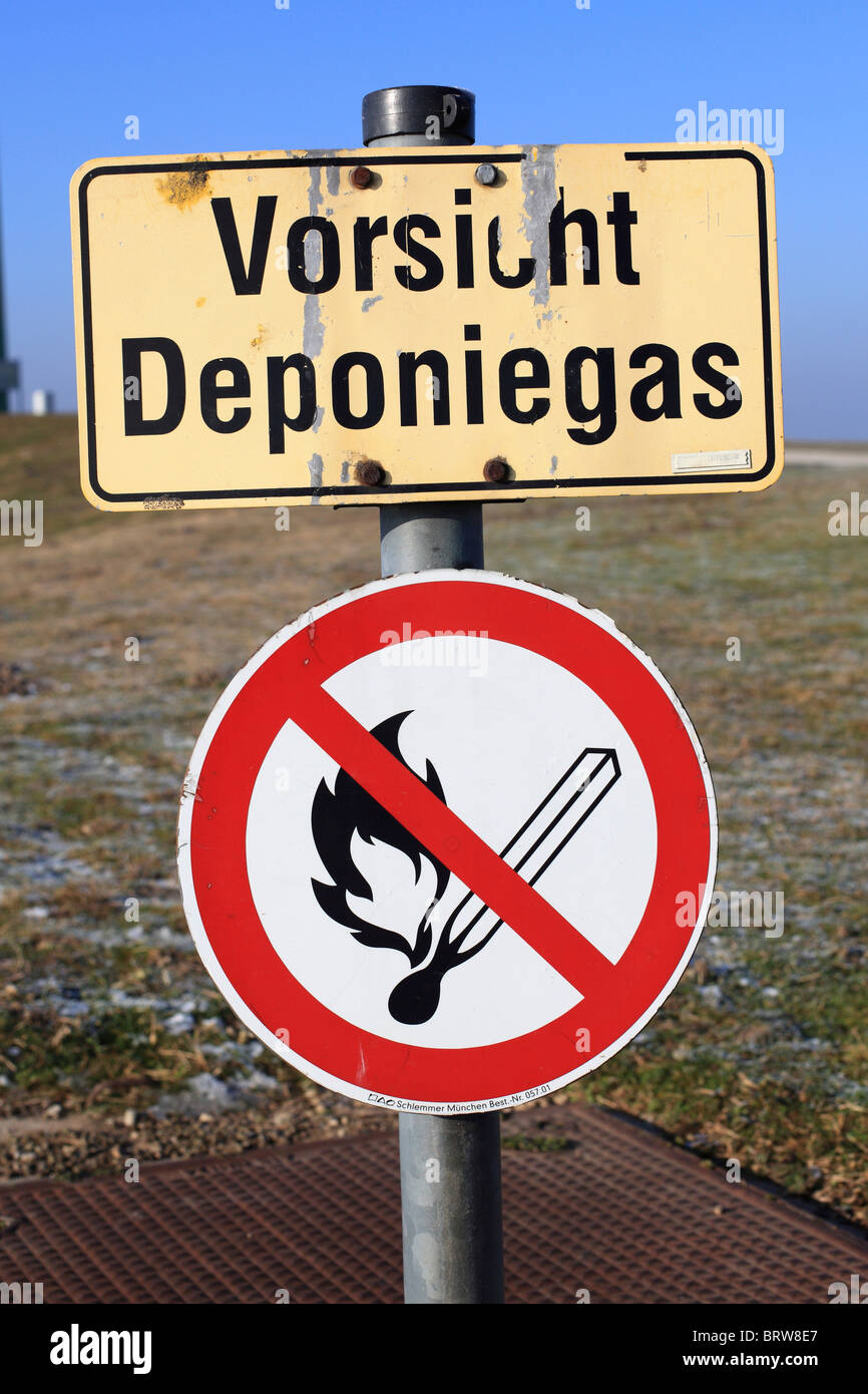 Warning sign, Grosslappen waste dump, Munich, Bavaria, Germany Stock ...