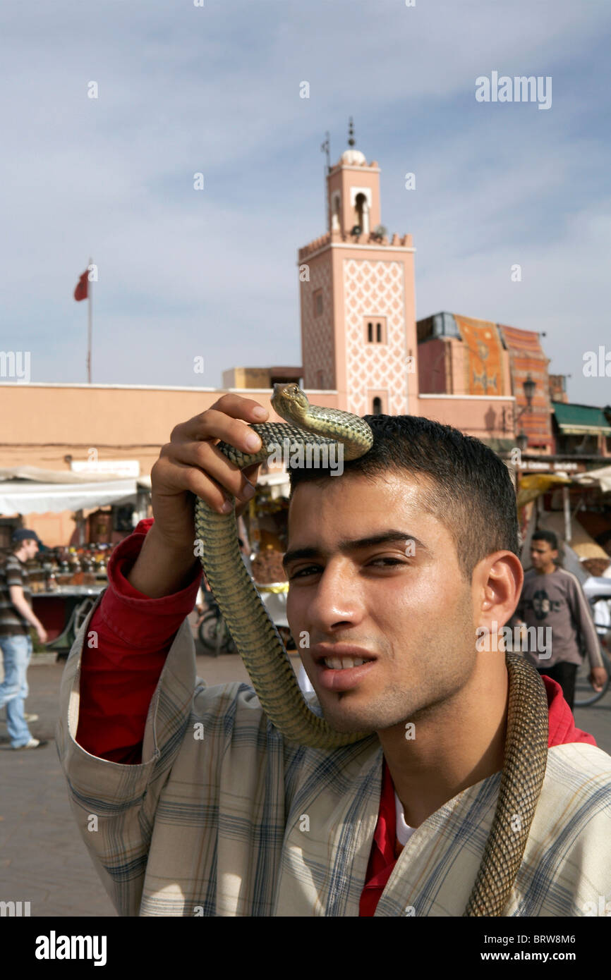 MARRAKESH: SNAKE CHARMER IN DJEMAA EL FNA Stock Photo - Alamy