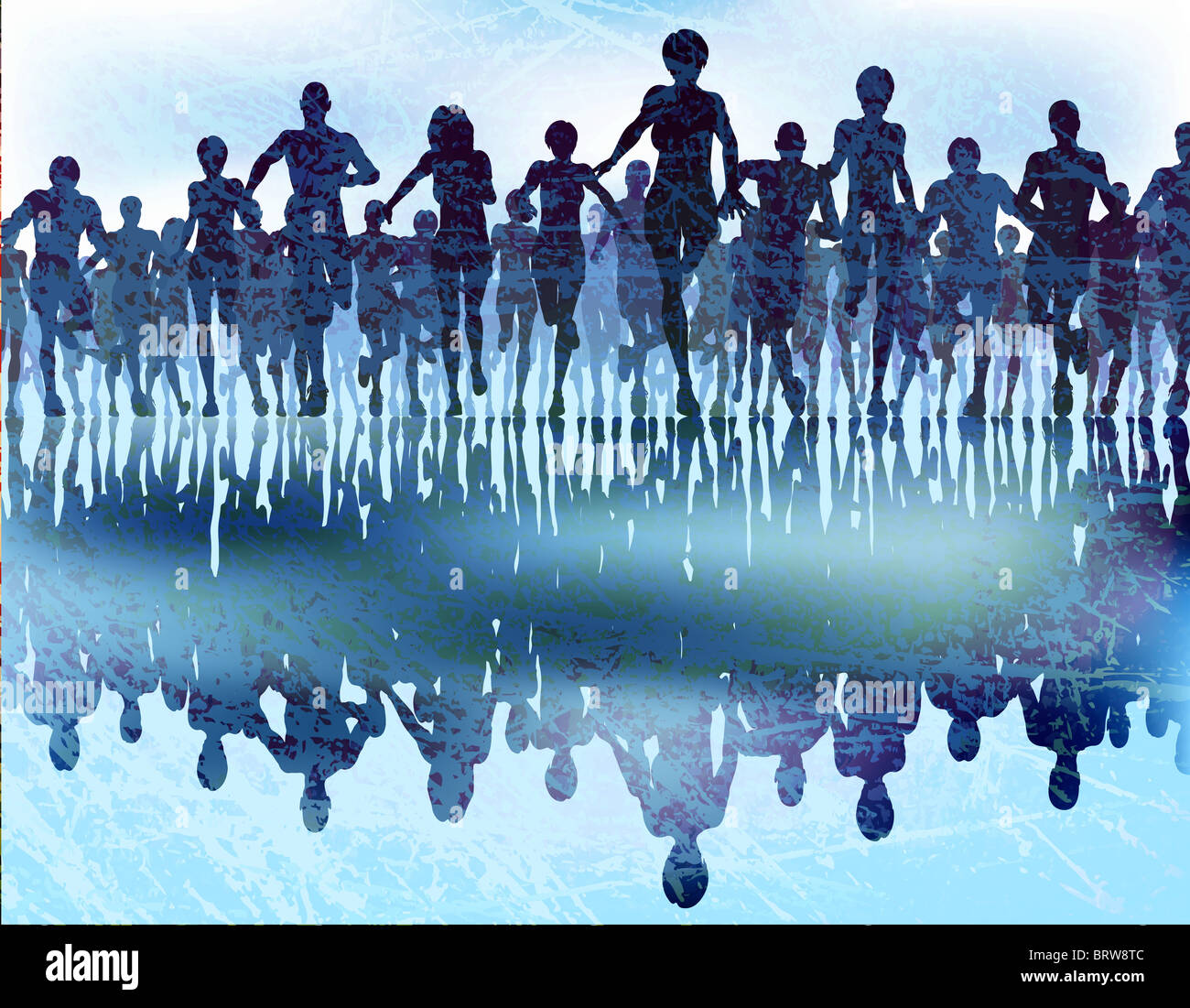 Background design of people running and their reflections Stock Photo ...