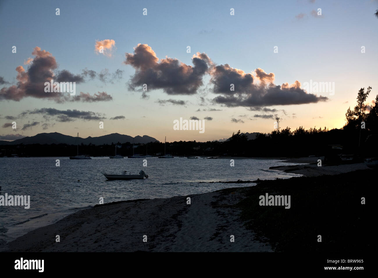 Mauritius beach at sunset Stock Photo - Alamy