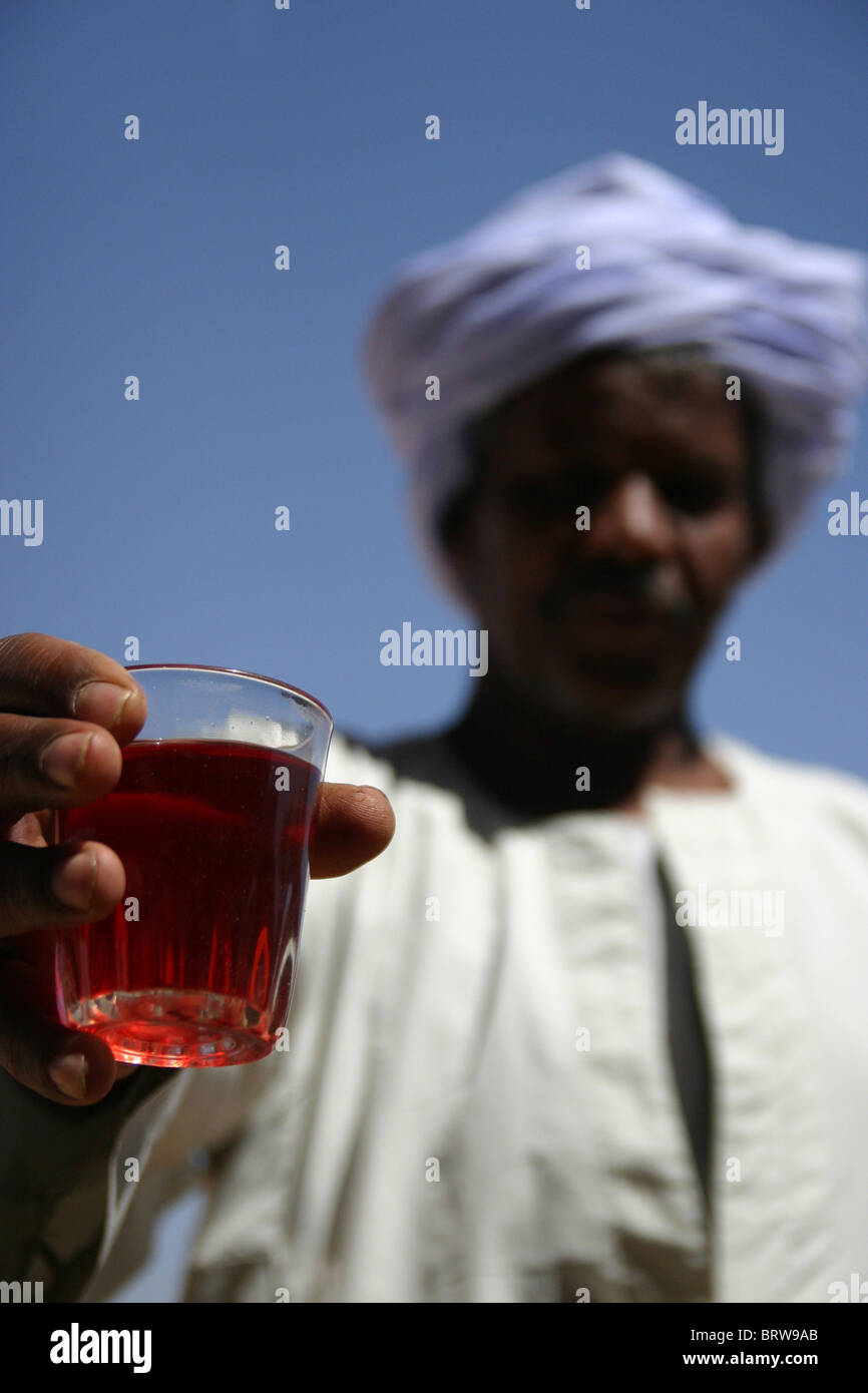 This is an Egyptian holding a glass of Hibiscus tea Stock Photo - Alamy
