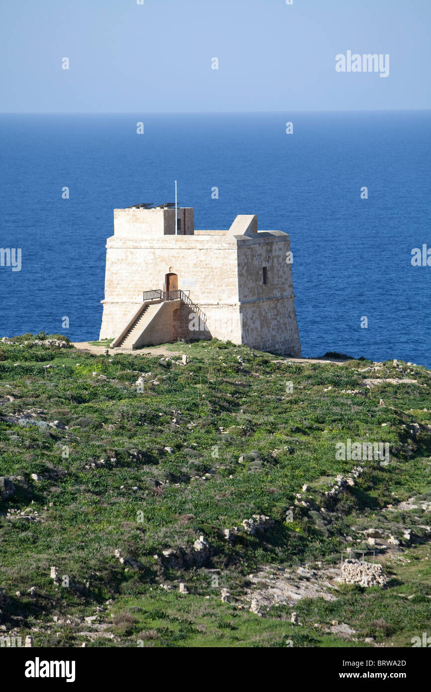 Old tower at the steep cliffs near Xlendi, Gozo, Malta, Europe Stock ...