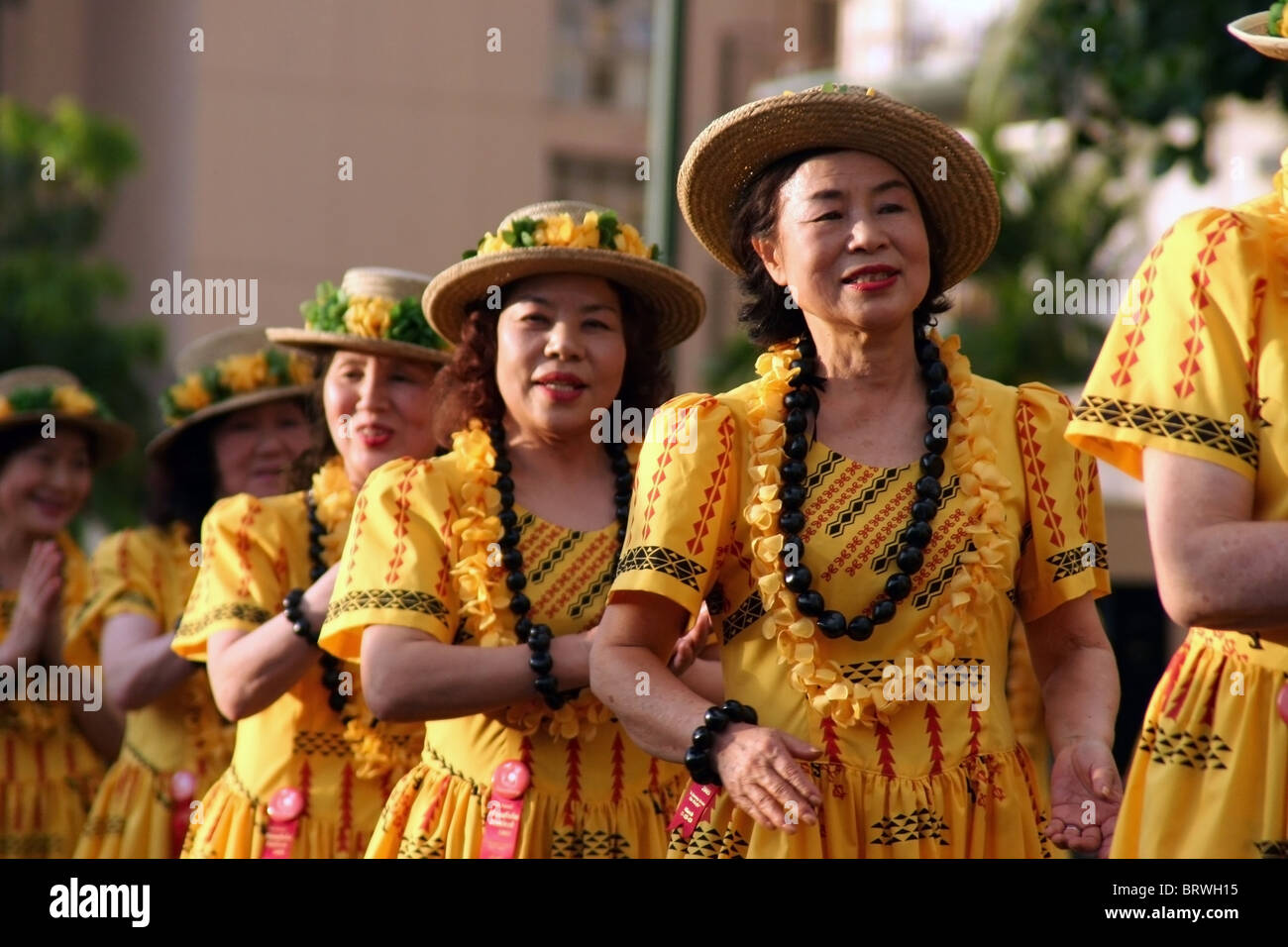 A female Japanese dance troupe from Japan performs for spectators ...