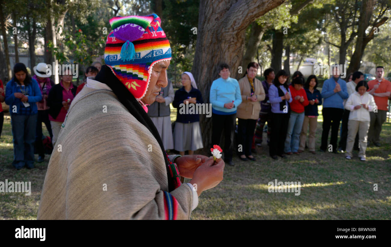 BOLIVIA Shamanist ceremony by Calixto Quispe performed at the Mission ...