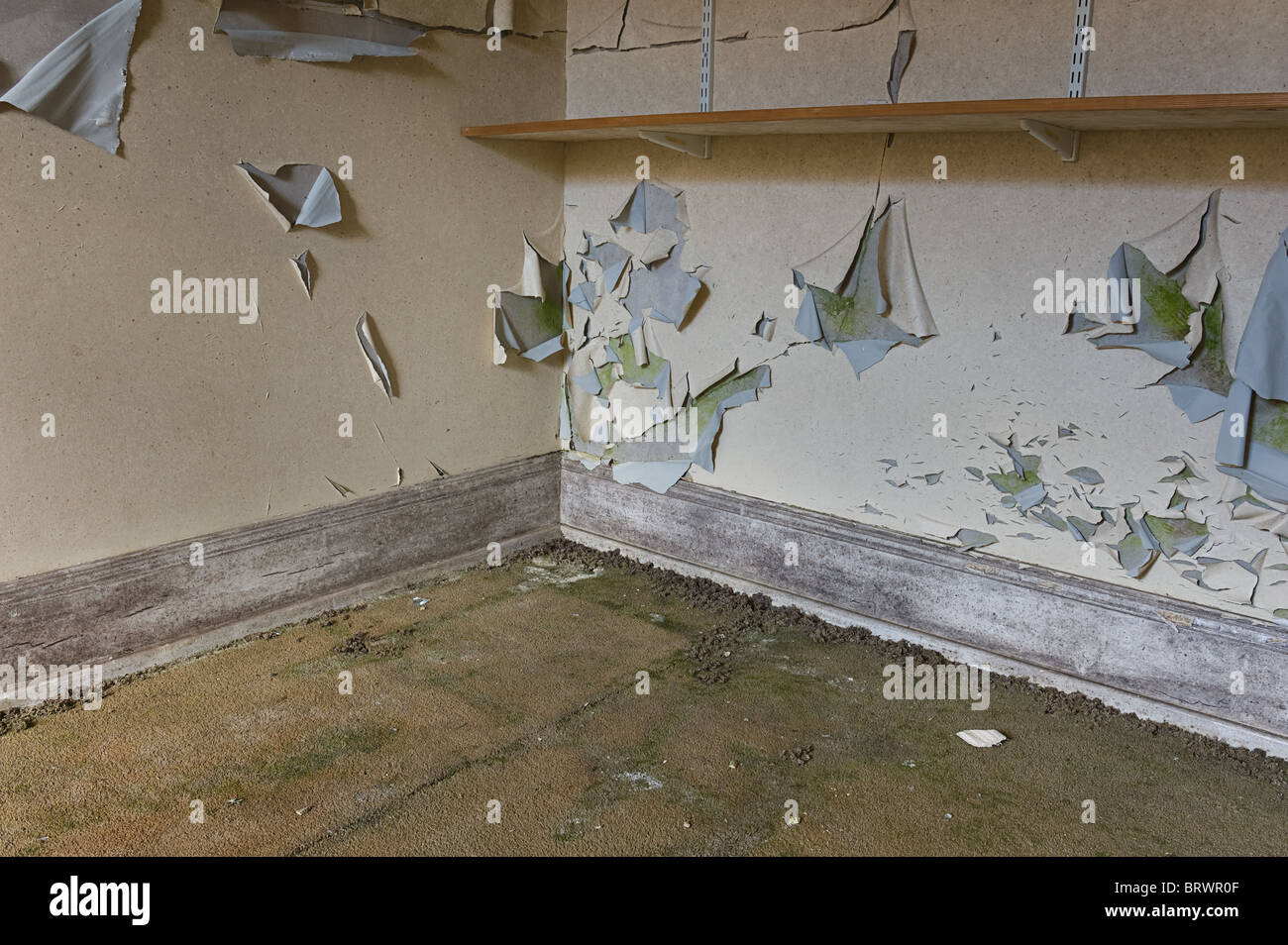 Dereliction of urban landscape, rundown showing peeling paint and a ...