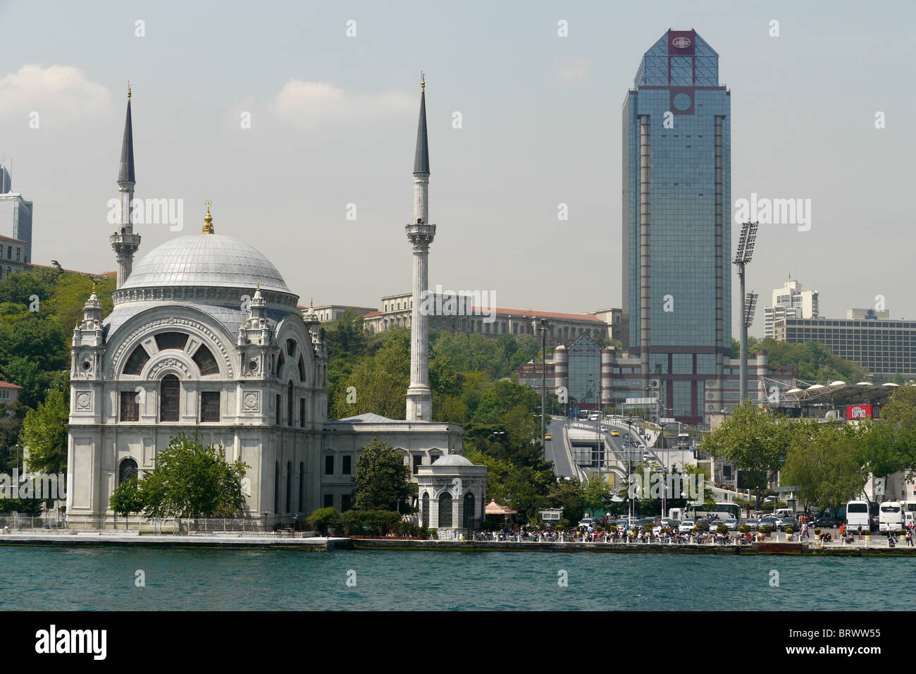 TURKEY Contrasting architecture along the Bosphorus, Istanbul. Ortakoy ...