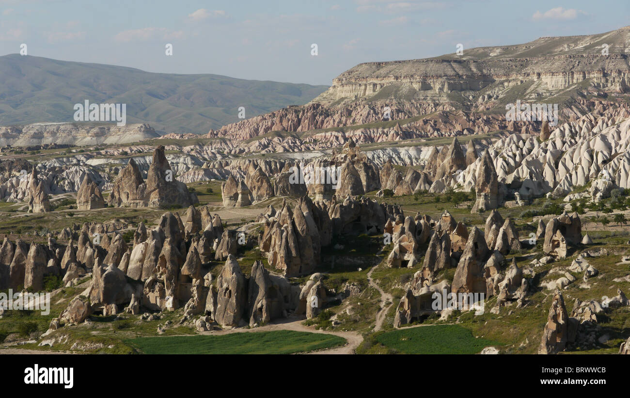 TURKEY Landscape over the Rose Valley with fairy chimneys, Goreme ...