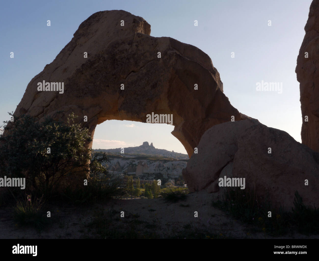 TURKEY Landscape with archway looking towards Uchisar, Goreme ...