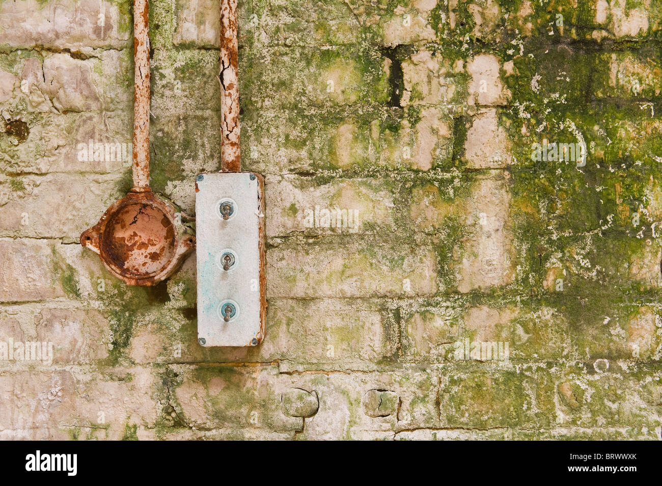 Dereliction of urban landscape rundown single rusty electrical light ...