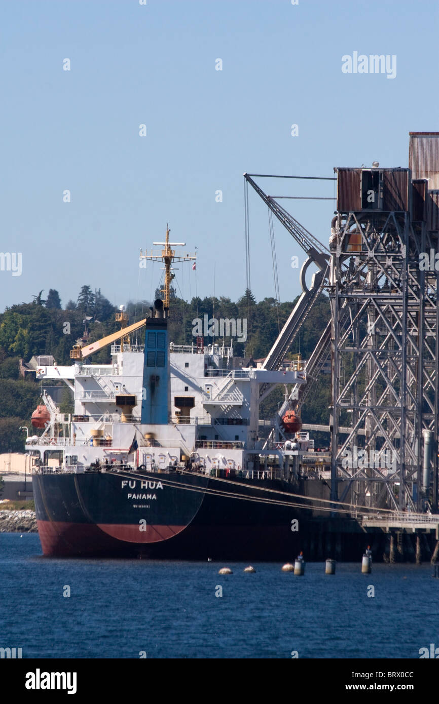 Bulk Carrier Ship loading at Grain Terminal at Seattle Washington State ...