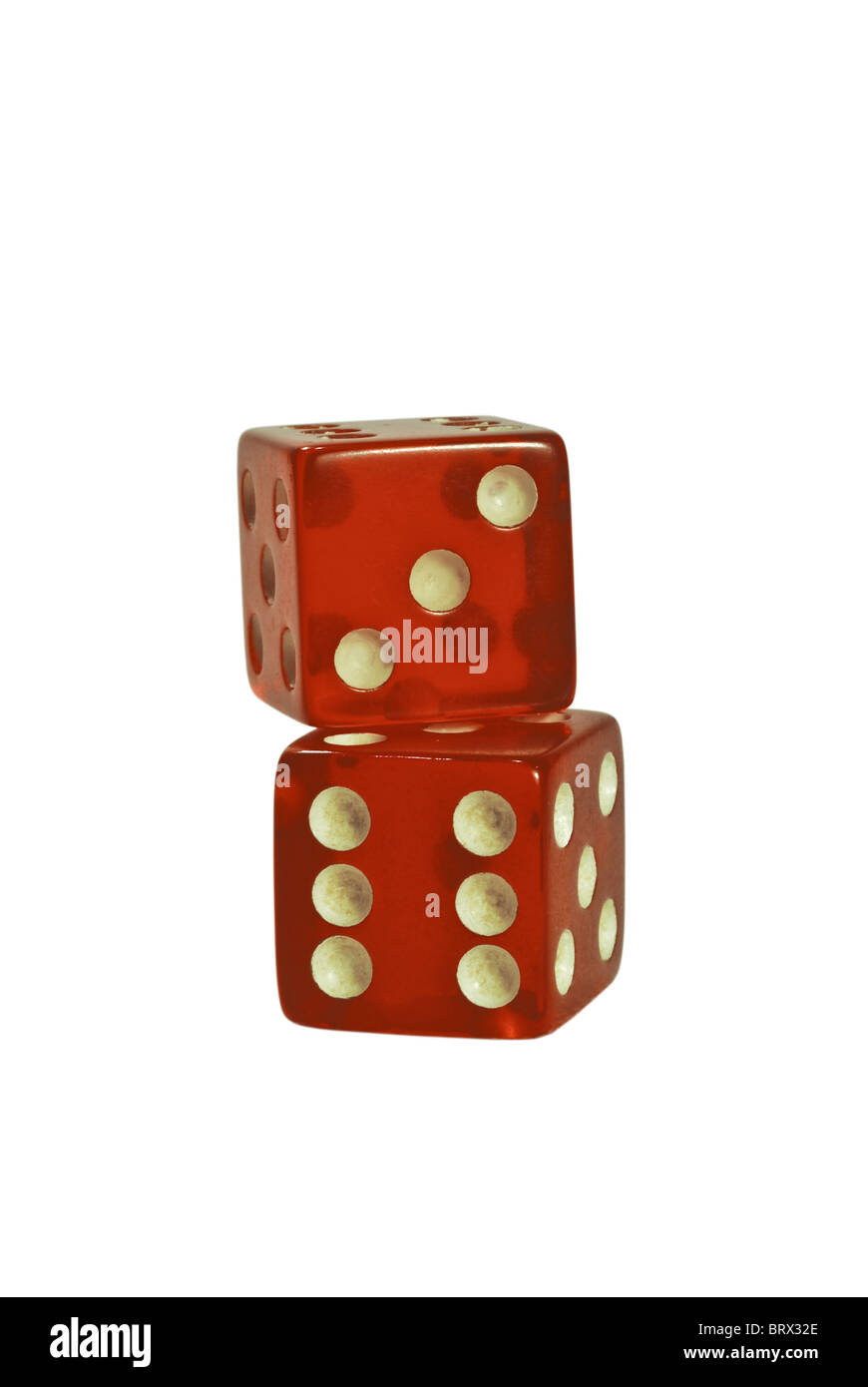 Two red dice against white background Stock Photo - Alamy
