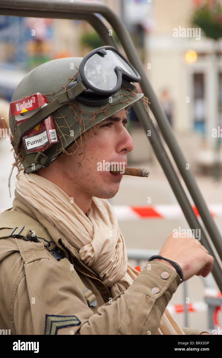 France, Normandy, Arromanches. 66th Anniversary of D-Day. Young man in ...