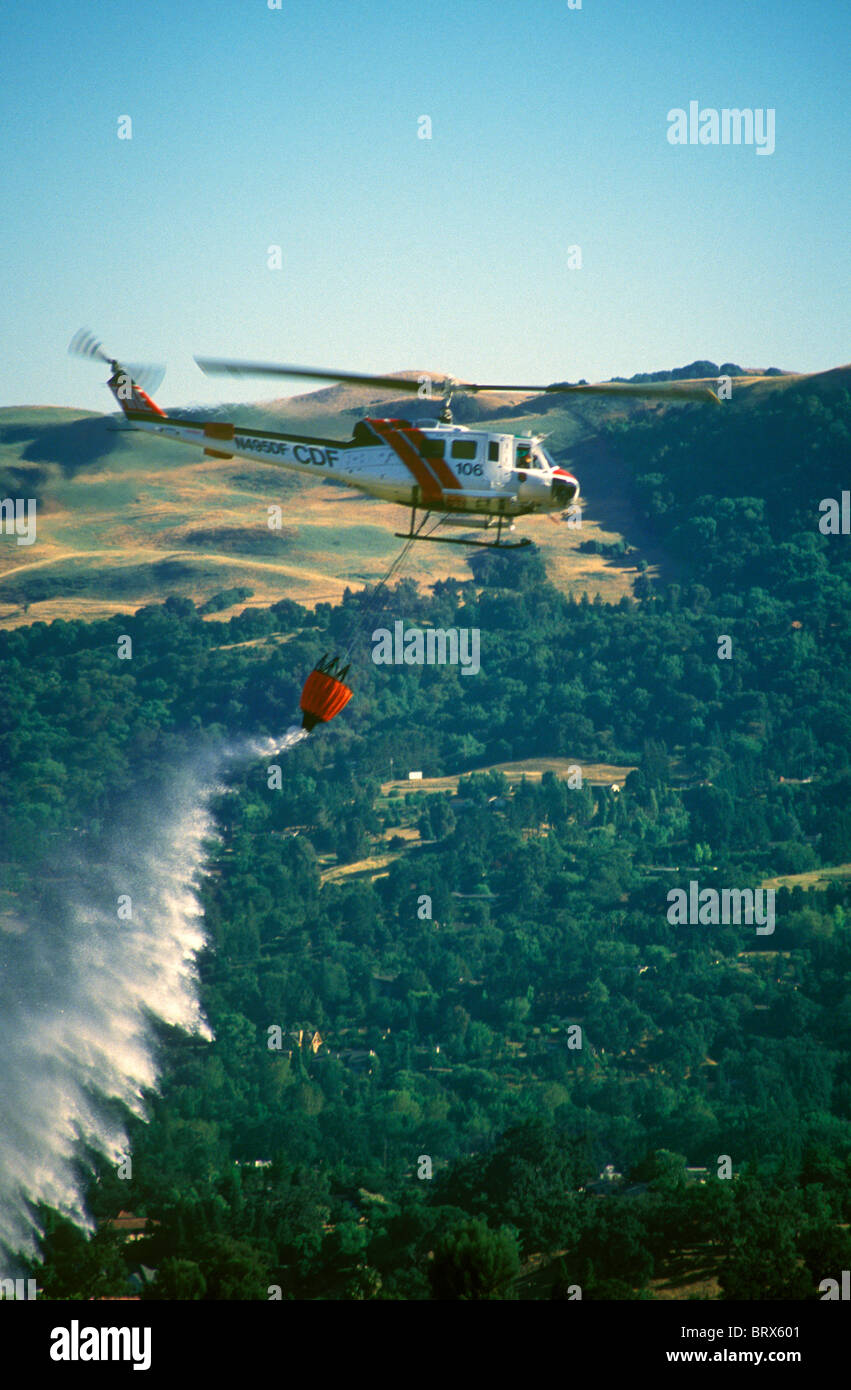 A helicopter dumping water on a forest fire Stock Photo - Alamy