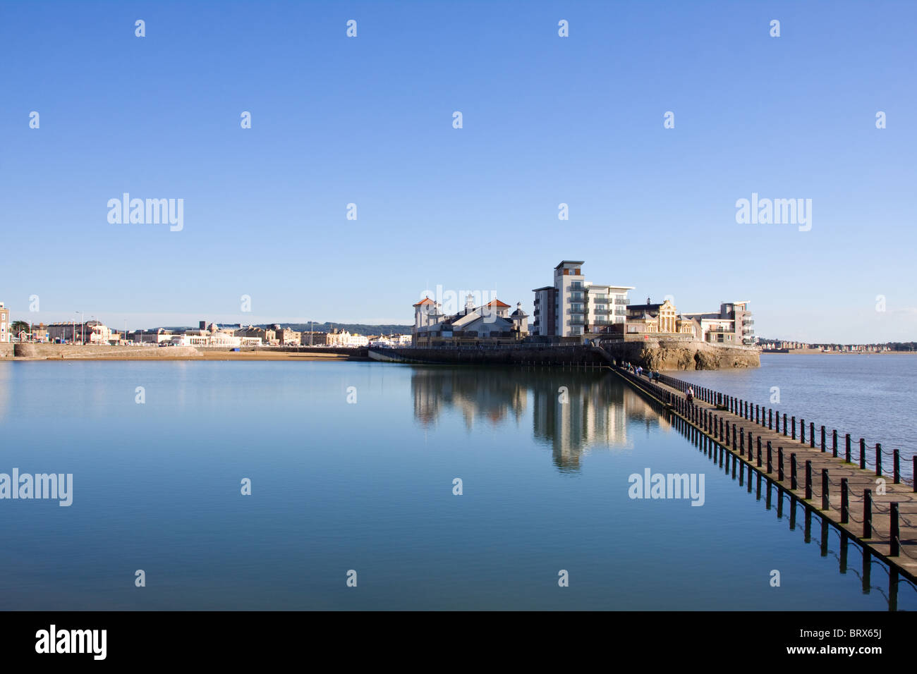 View of the Causeway across Marine Lake to Knightstone Island at Weston ...