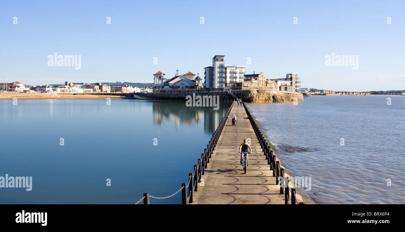 View of the Causeway across Marine Lake to Knightstone Island at Weston ...