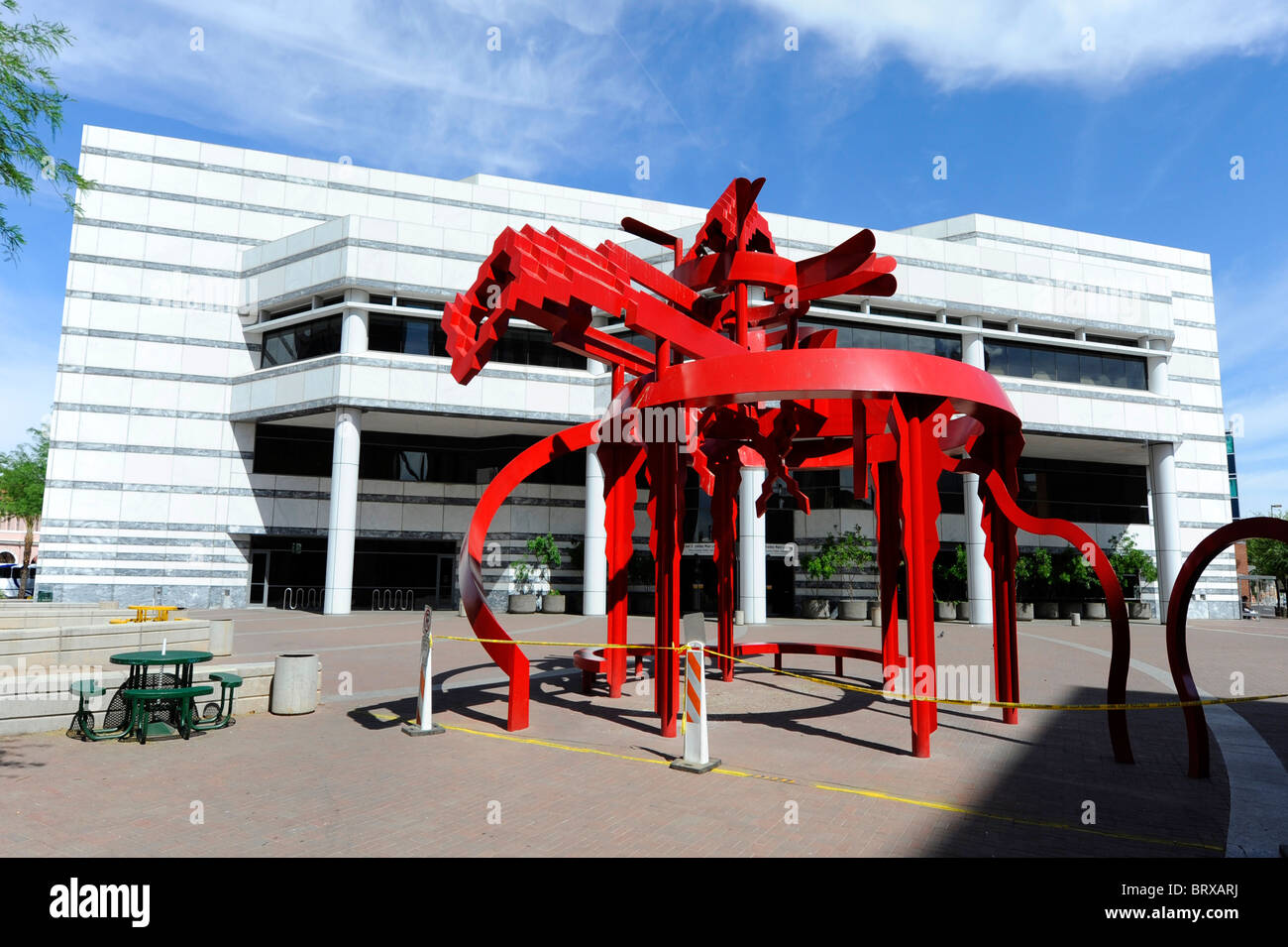 Abstract Red Sculpture Sonora in front of main library Downtown Tucson ...