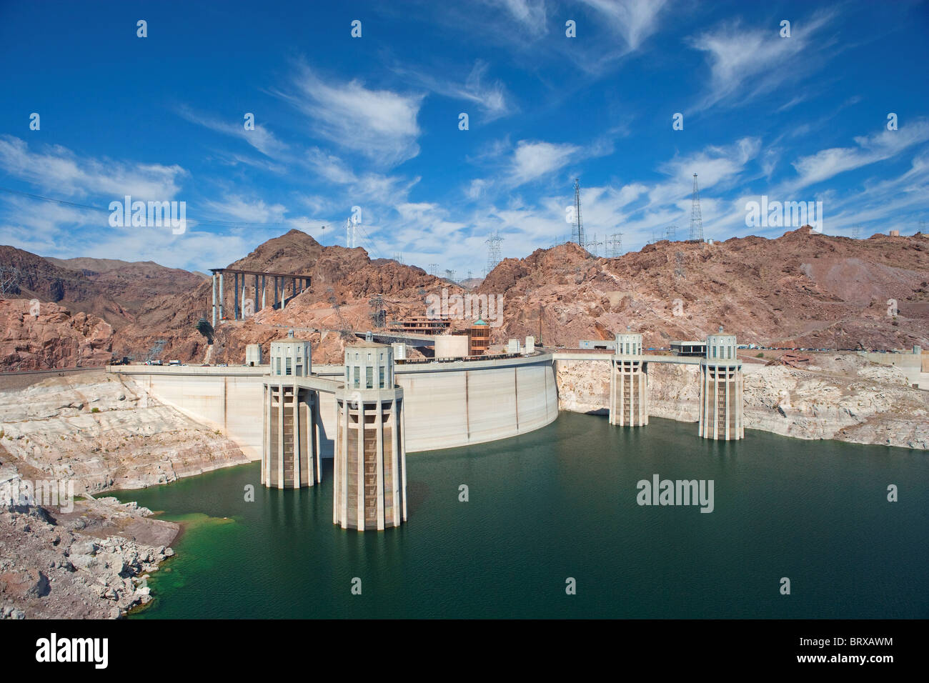 Hoover Dam seen from Lake Mead. Power plant. Nevada, Arizona, USA Stock ...