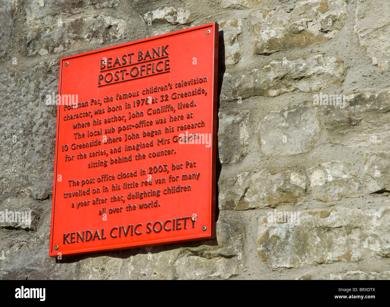 Plaque on the Old Post Office, Beast Bank, Kendal, Cumbria, England UK ...